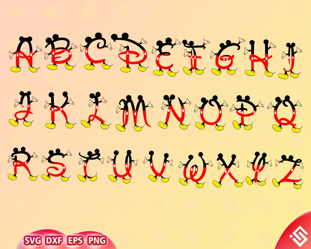 Mickey Mouse Alphabet SVG Bundle, Mickey Font,mickey Png, Svg, Mickey ...