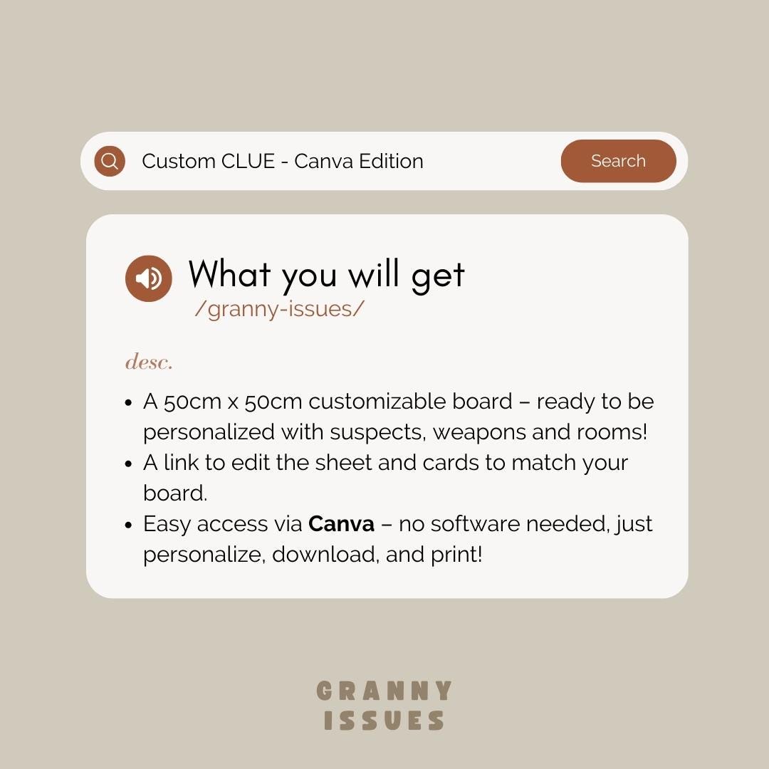 Custom Clue Template - Canva Edition | Digital Download | Blank Clue ...