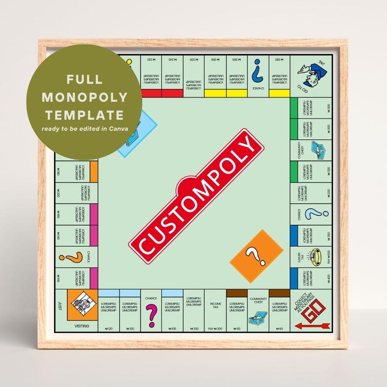 Custom Monopoly Template - Canva Edition | Digital Download | Blank ...