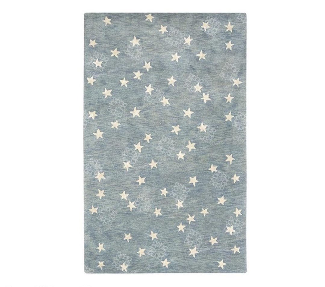 Hand Tufted Wool Star Rug, Sky Blue Kids Room Rug, Nursery Rug, Star ...