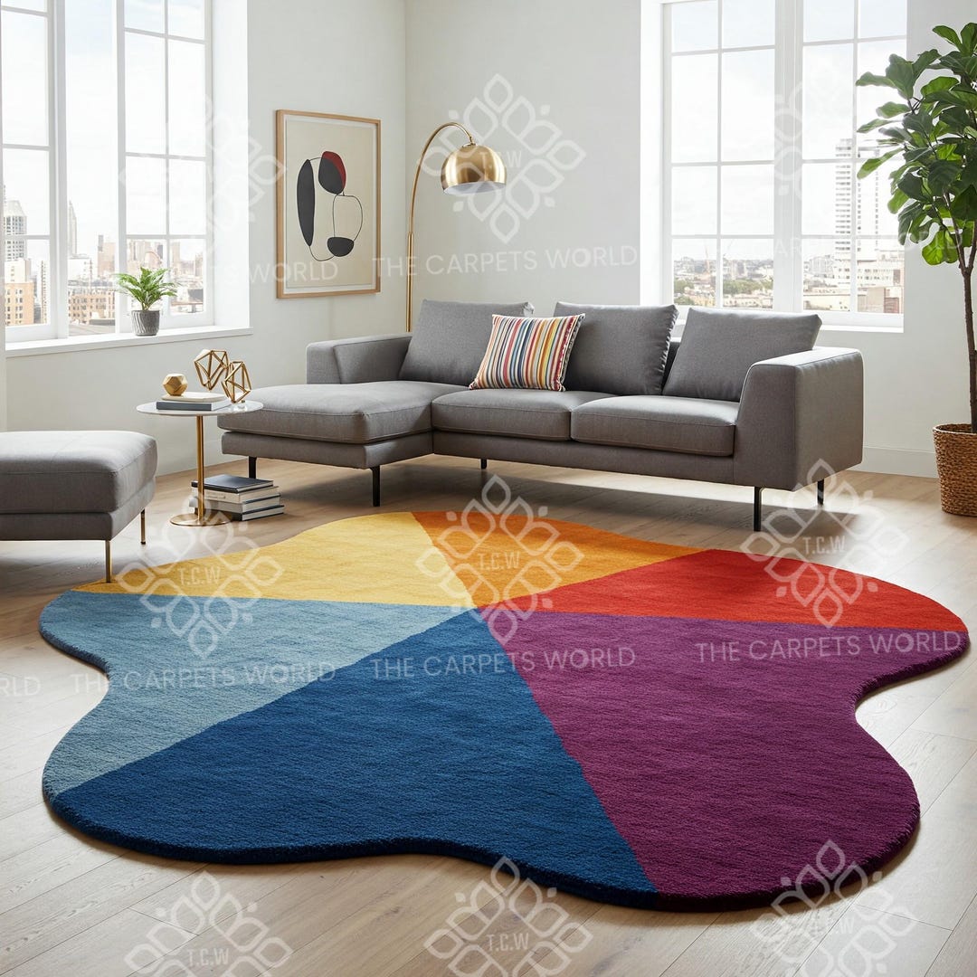 6x6 Modern Abstract Blob Hand Tufted Wool Rug – Multicolor Block ...