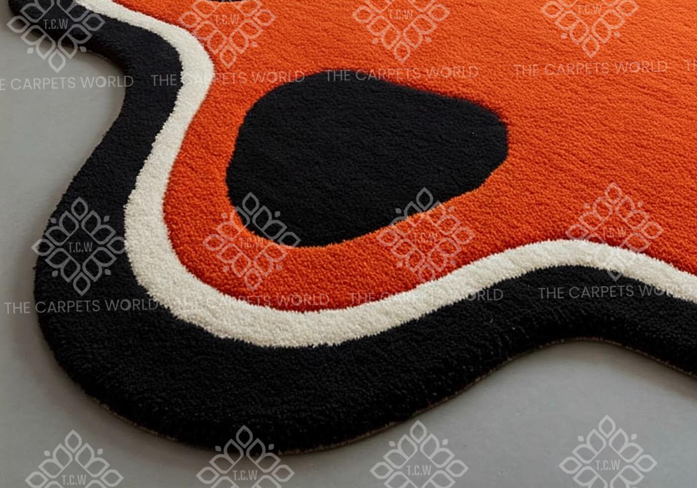 Amoeba Shape Hand Tufted Wool Rug Organic Shape Vibrant Orange & Black ...