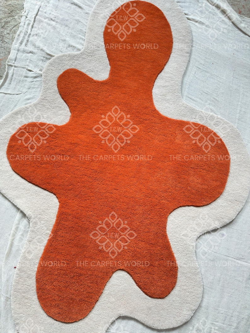 6x9 Groovy Splash Shag Rug– Retro Orange & Waige Blob Area Rug, Organic ...