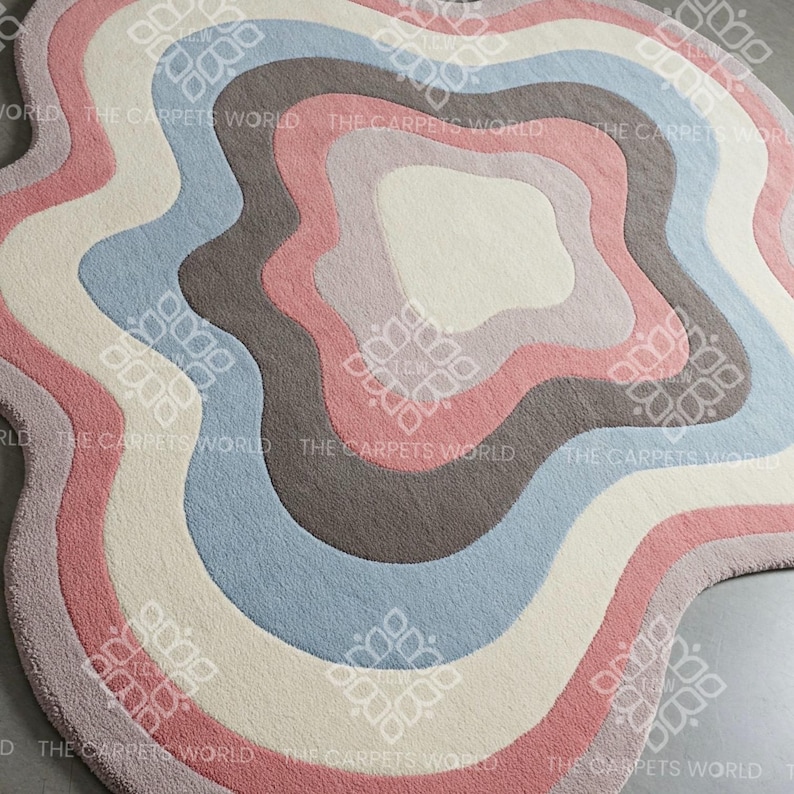 Retro Wave Pastel Blob Rug– Groovy Irregular Shaped Area Rug in Pink ...