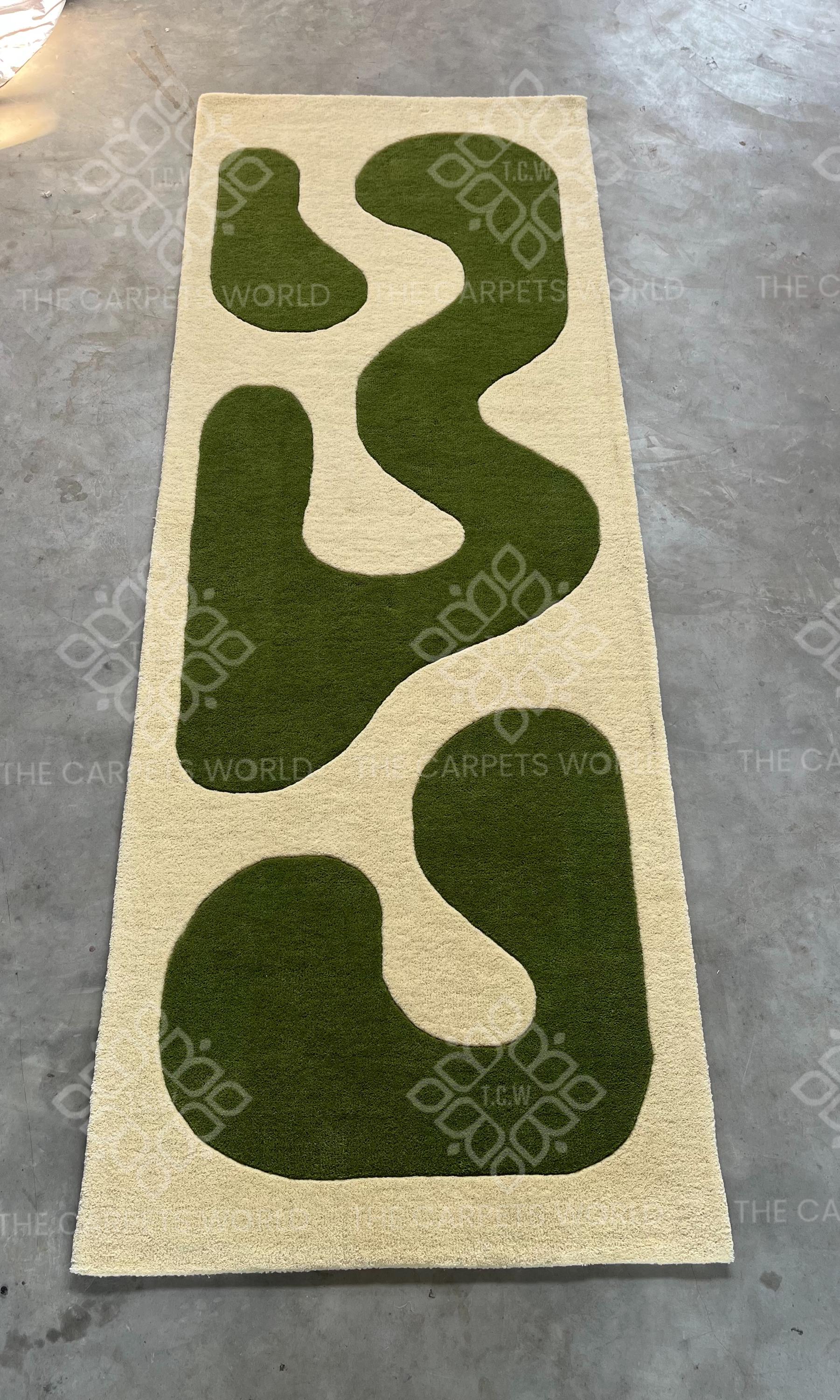 3x10 Modern Abstract Green Runner Rug, Hand Tufted Wool Runner Carpet ...