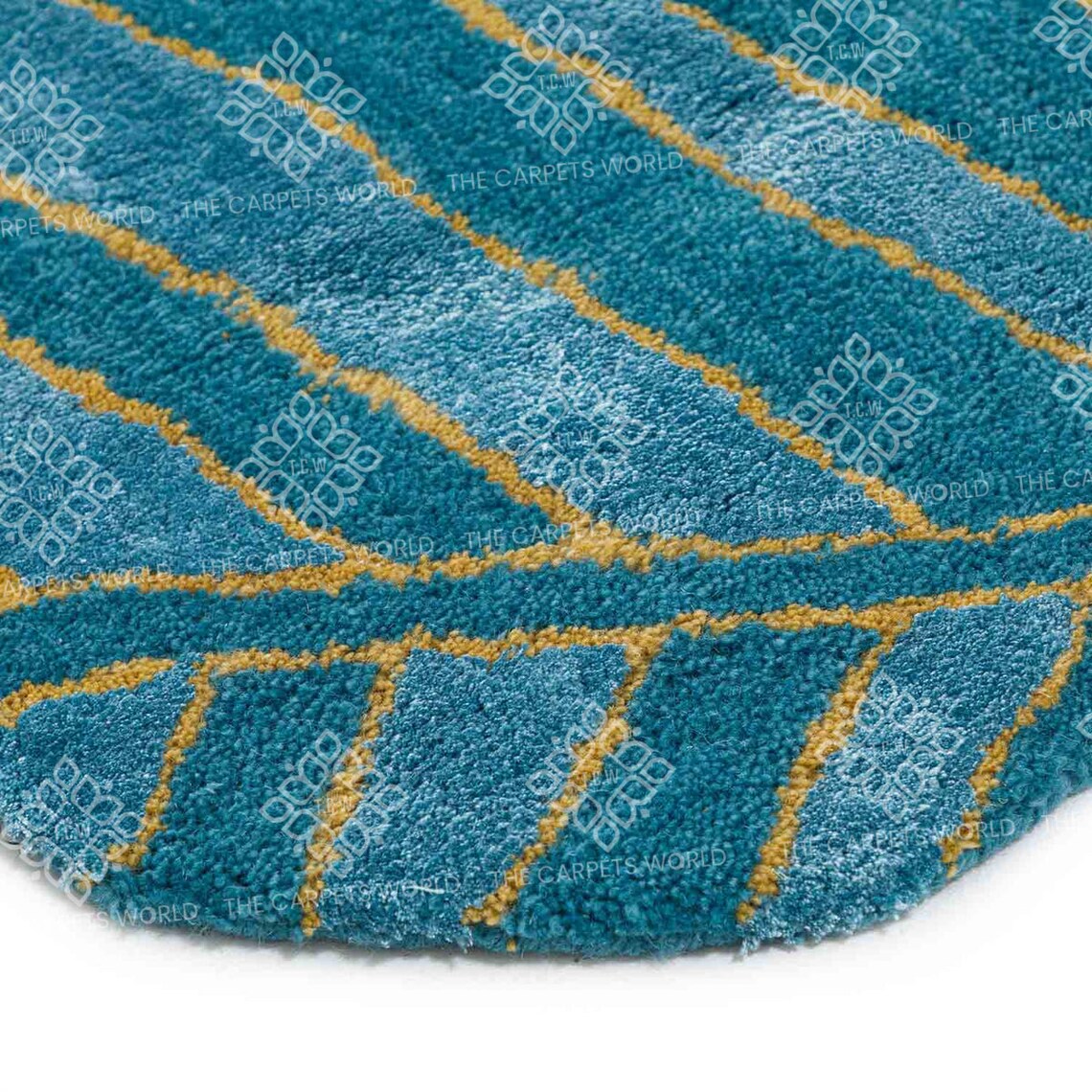 Tropical Leaf Design Hand Tufted Wool Rug Turquoise & Gold Color ...