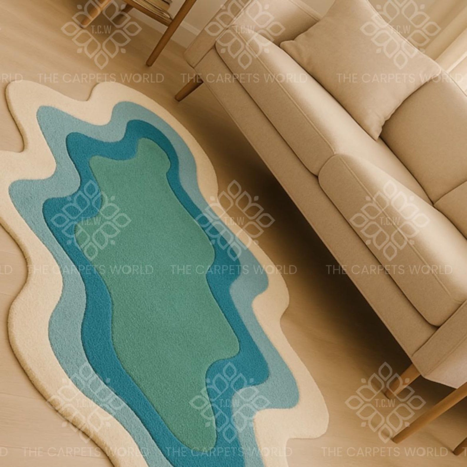 Abstract Wavy Flow Rug– 6x9 Irregular Shape Soft Blue Tones Accent Rug ...