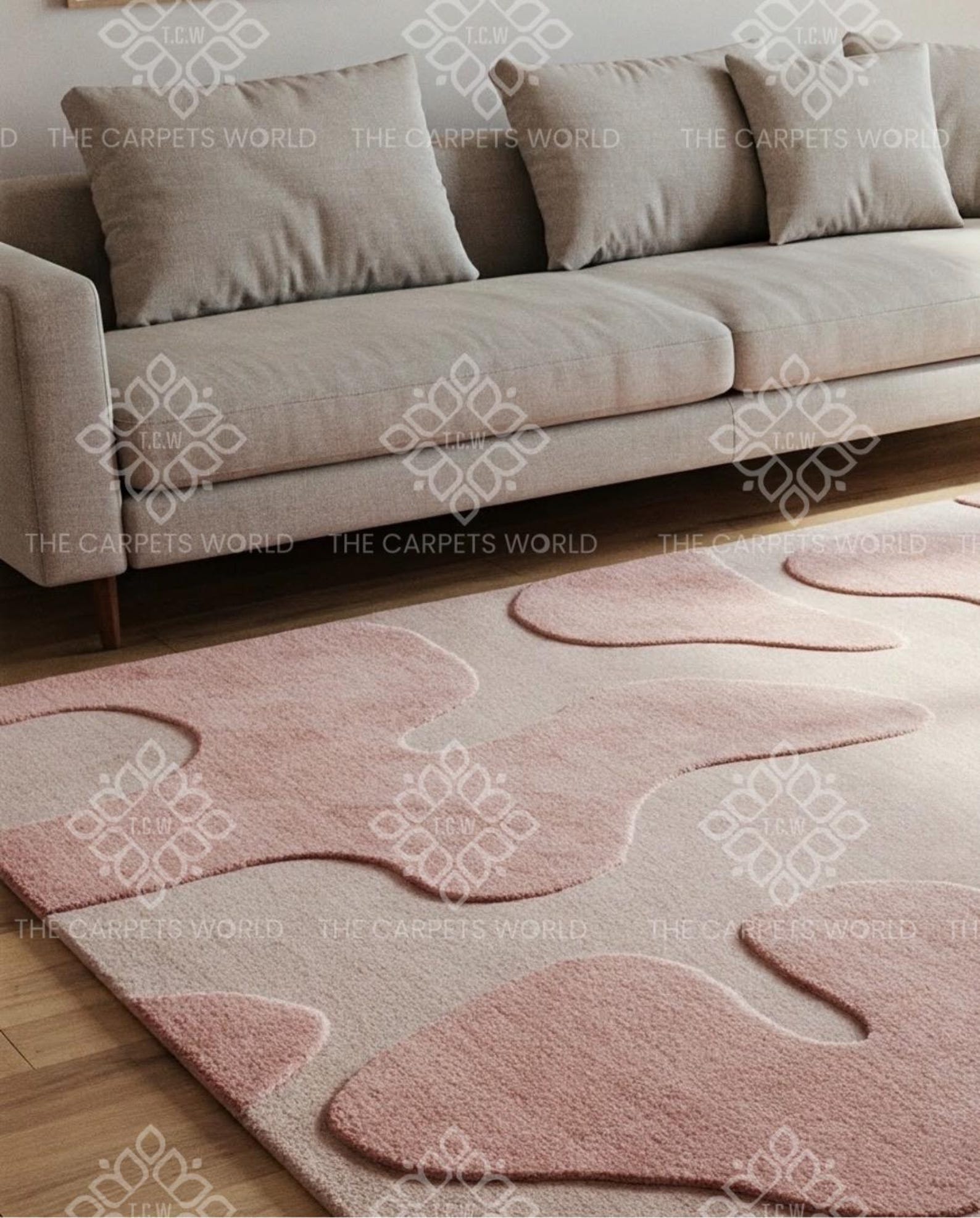 Modern Abstract Hand Tufted Wool Rug, Blush Pink & Beige Sculpted High ...