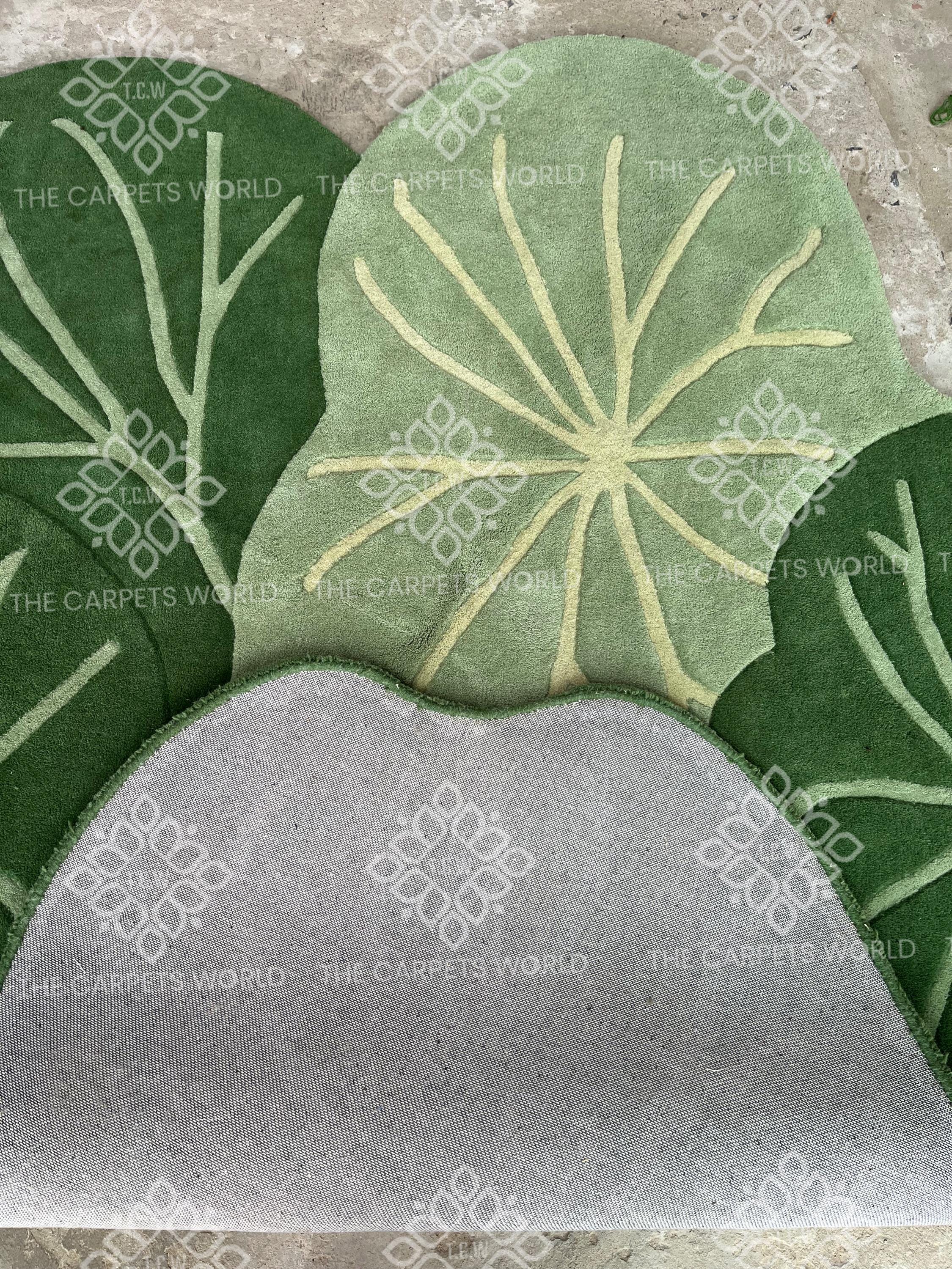 Hand Tufted Wool Leaf Rug, Botanical Green Carpet,organic Shape Carpet ...