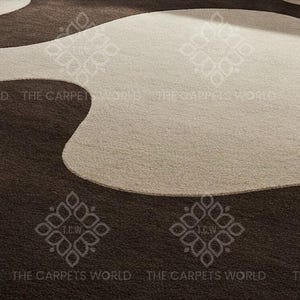Modern Abstract Rug- Beige & Brown Wavy Pattern,designer Hand Tufted ...