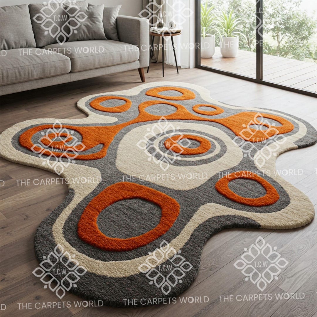 Abstract Orange Swirl Hand Tufted Wool Rug Modern Art Decor for Living ...