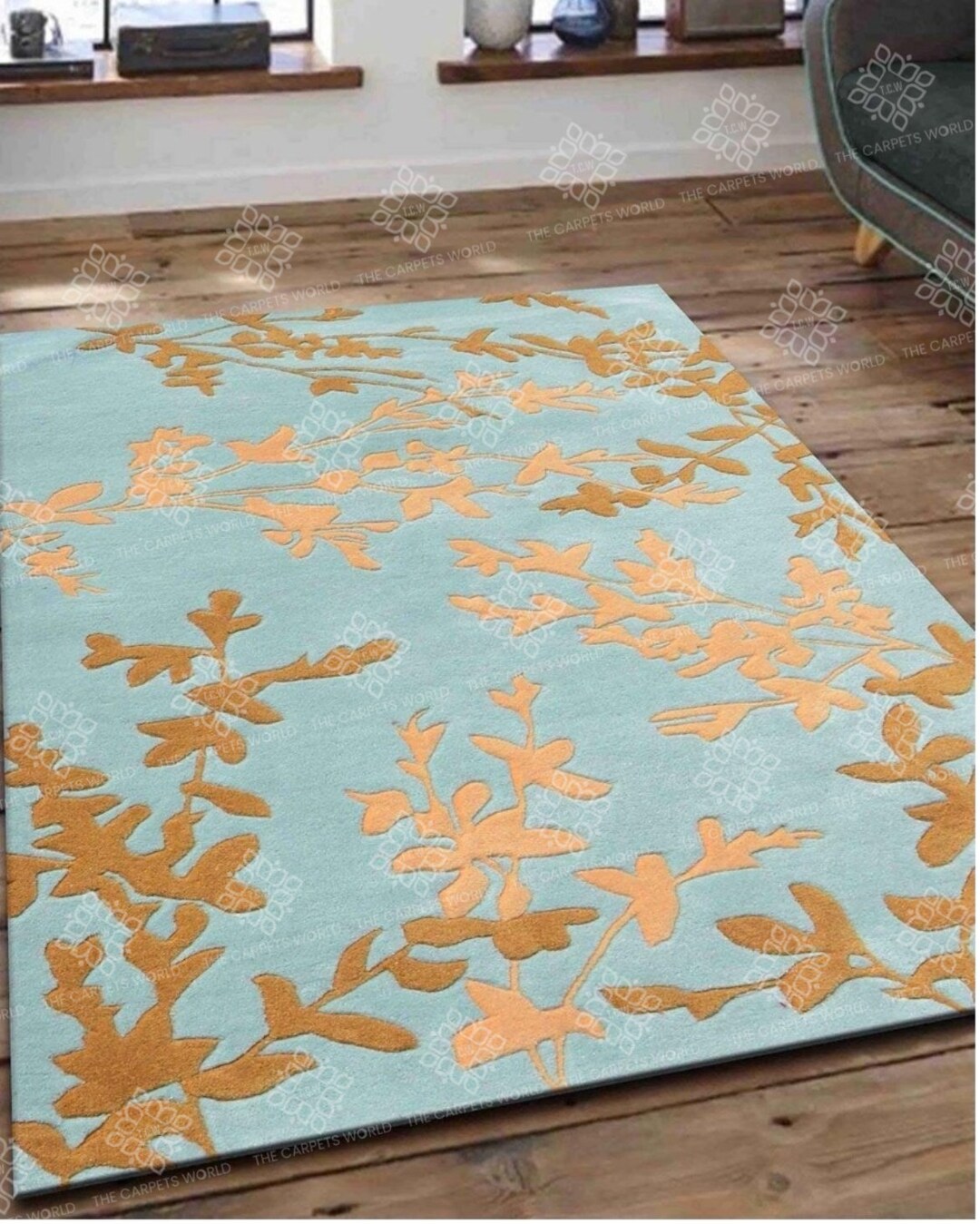 Leaf Pattern Tufted Rug, Hand-tufted Wool Area Rugs for Bedroom ...