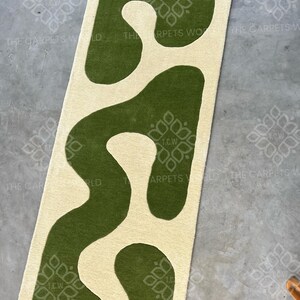 3x10 Modern Abstract Green Runner Rug, Hand Tufted Wool Runner Carpet ...