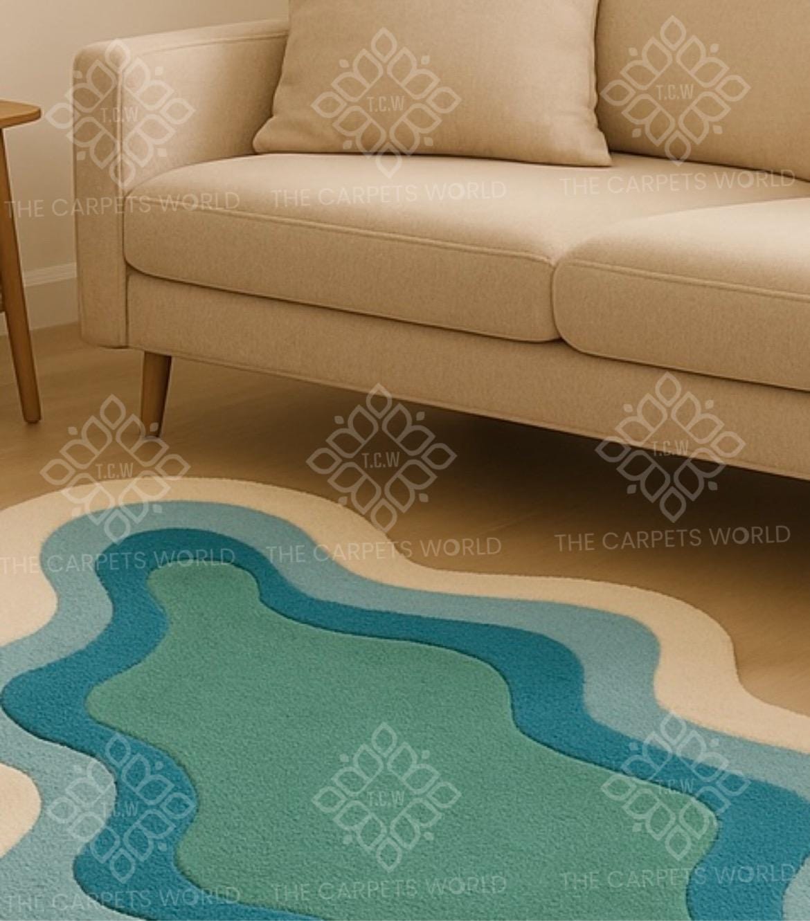Abstract Wavy Flow Rug– 6x9 Irregular Shape Soft Blue Tones Accent Rug ...