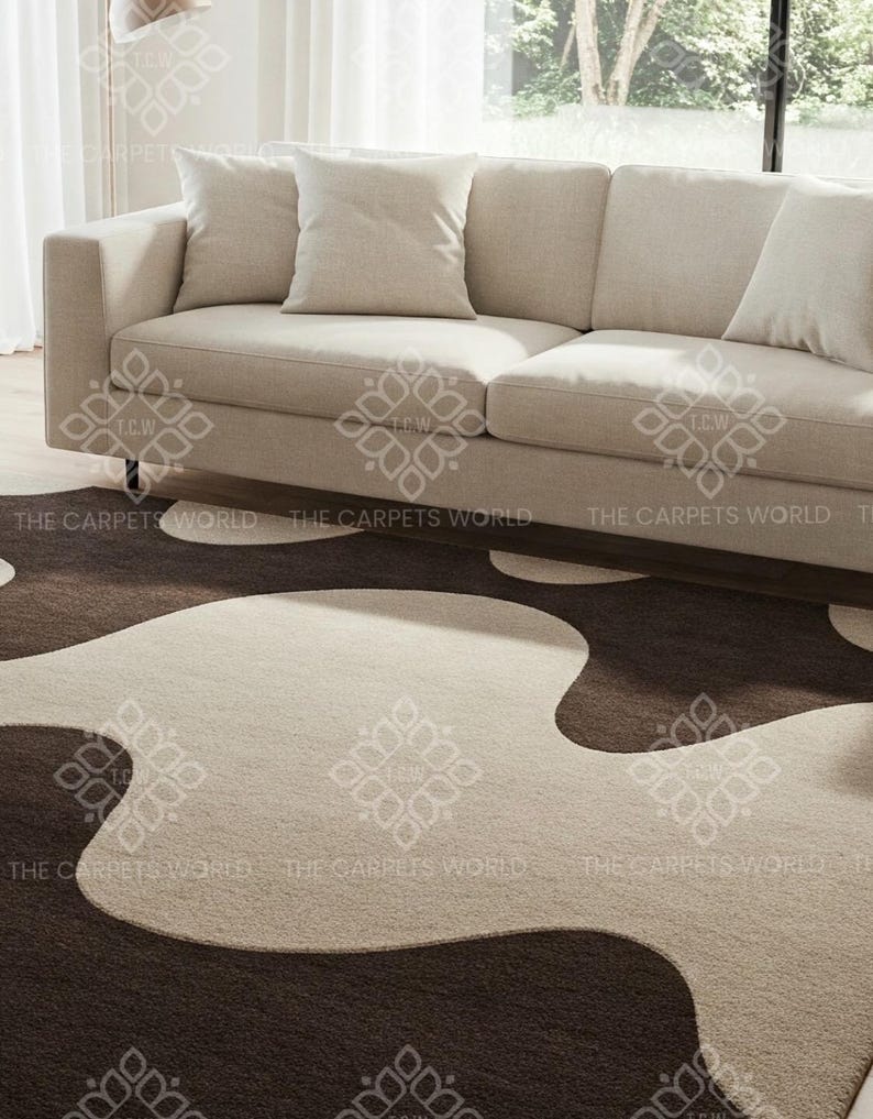 Modern Abstract Rug- Beige & Brown Wavy Pattern,designer Hand Tufted ...