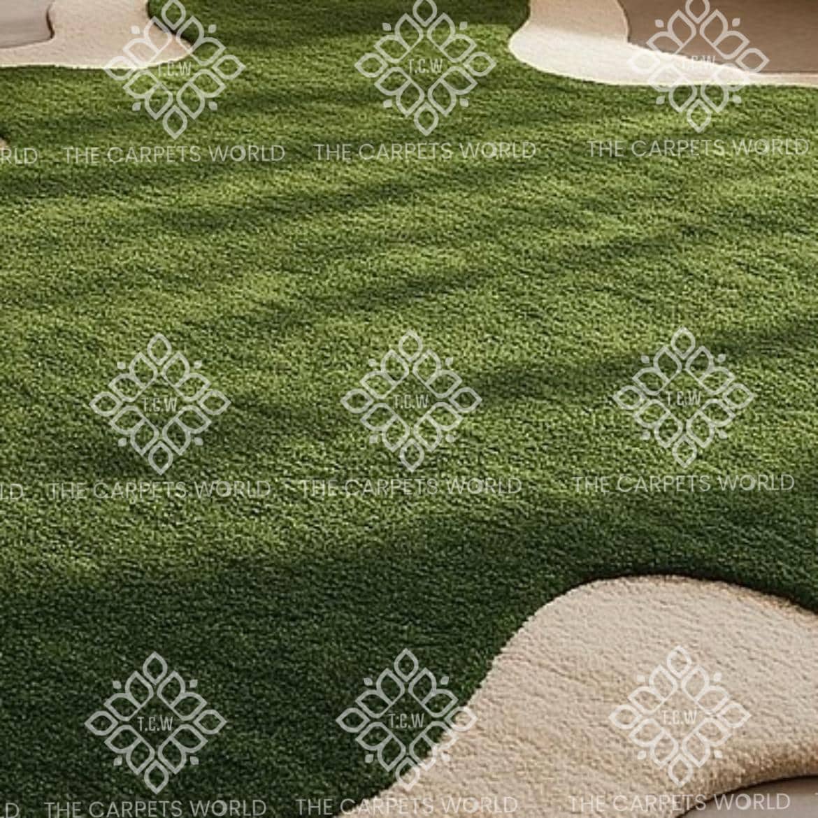 Groovy Splash Shag Rug– Retro Green & Cream Blob Area Rug, Handmade ...