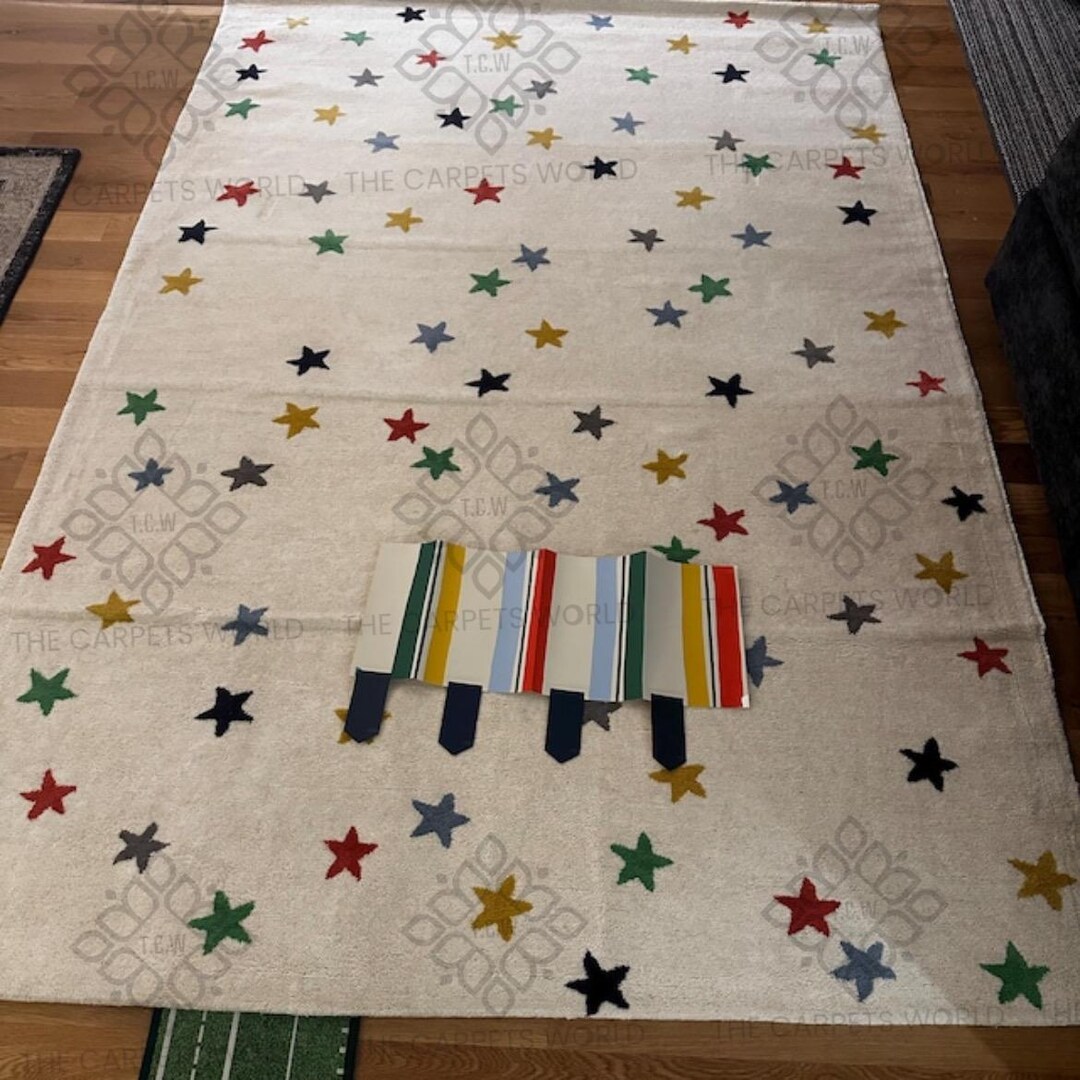 5x8 Starlight Spectrum: Hand-tufted Wool Rug- Multicolored Star Design ...
