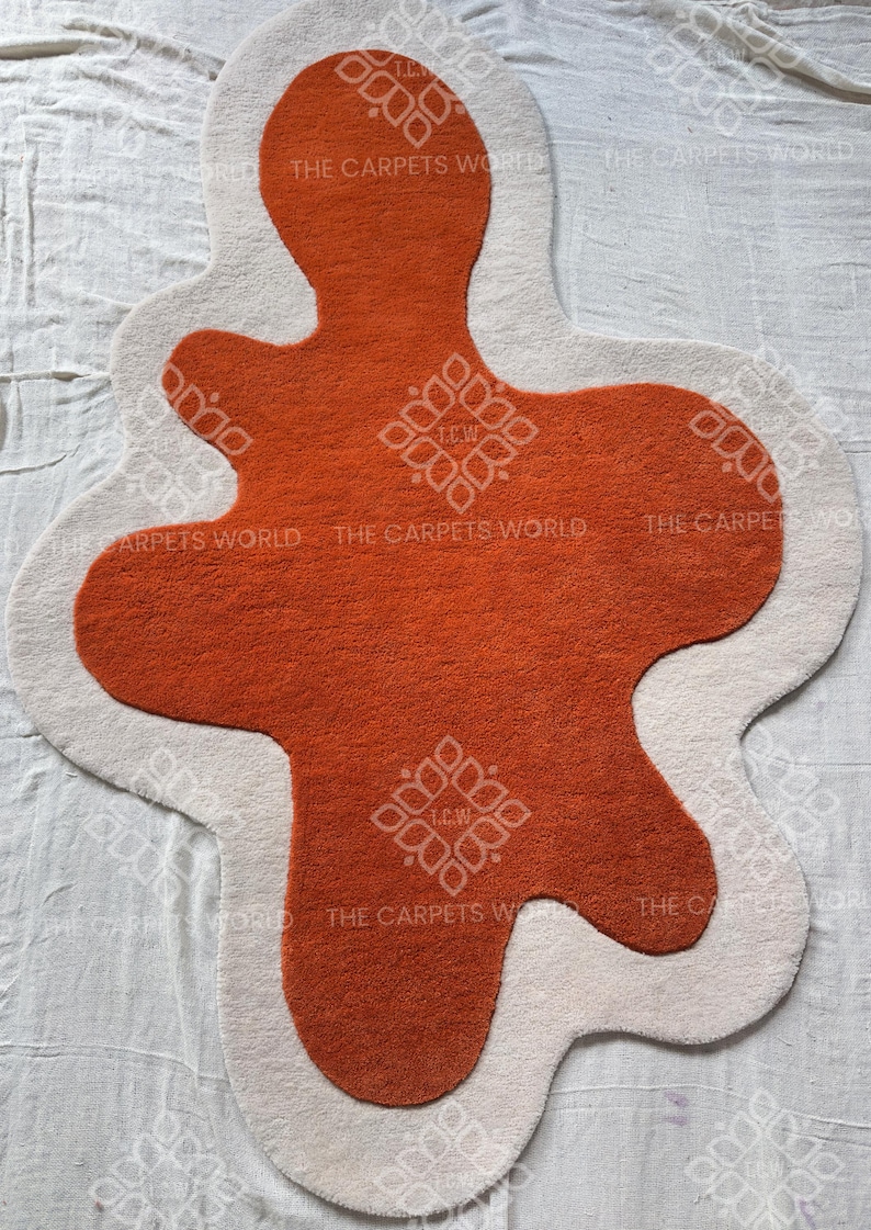 6x9 Groovy Splash Shag Rug– Retro Orange & Waige Blob Area Rug, Organic ...