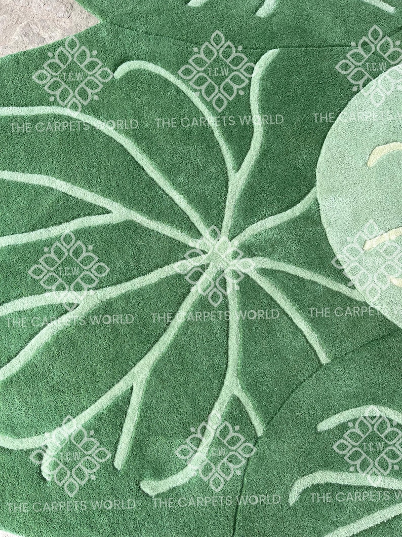 Hand Tufted Wool Leaf Rug, Botanical Green Carpet,organic Shape Carpet ...