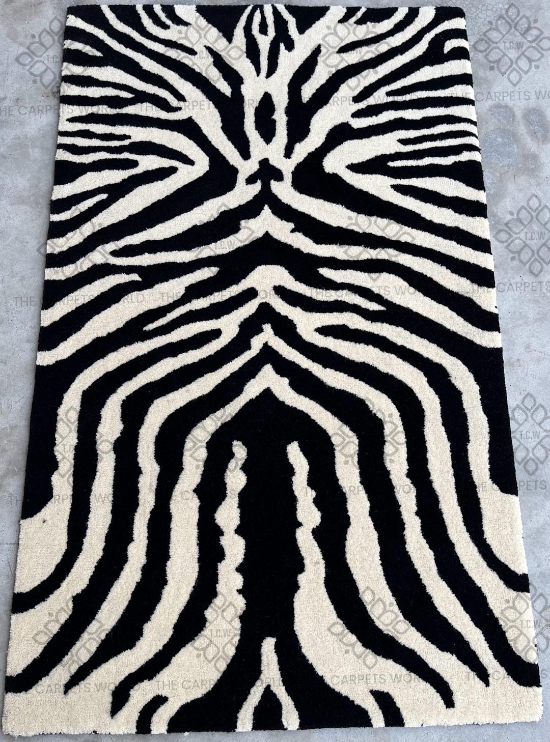 Zebra Print Hand Tufted Wool Rug, Black & Ivory Animal Print Rug,modern ...