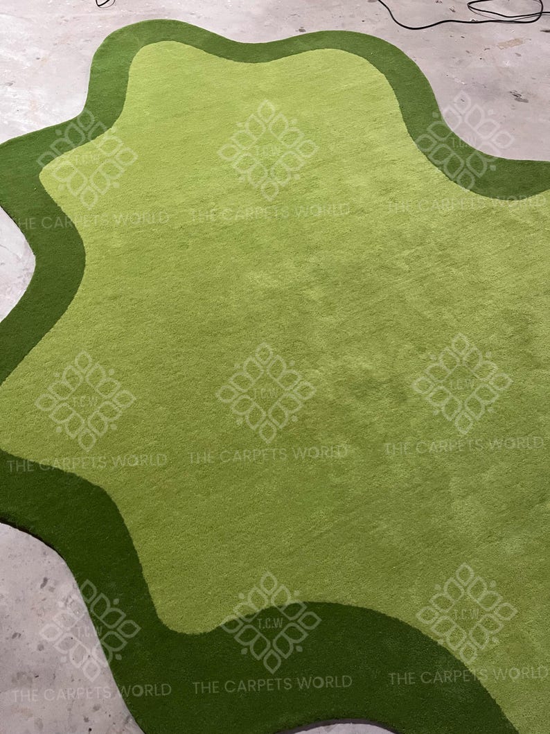 Modern Organic Wavy Green Hand Tufted Wool Rug, Irregular Shape Area ...