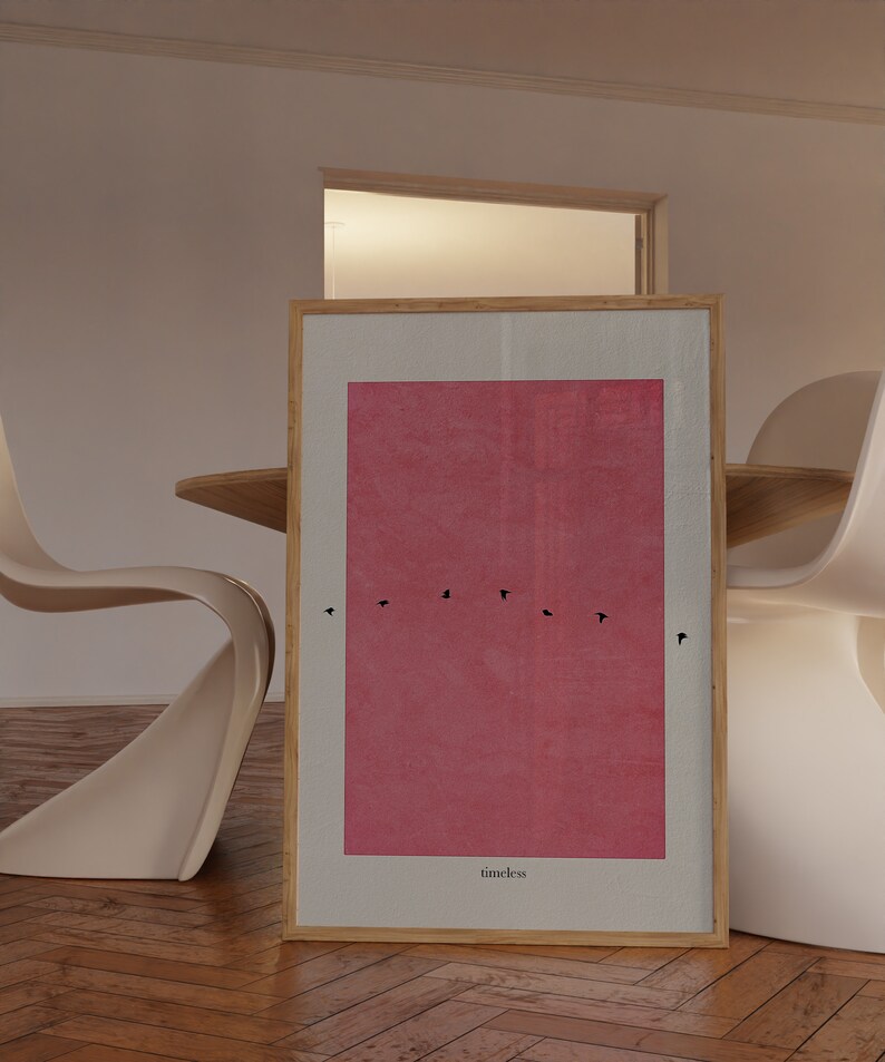 Timeless Art Print, Minimalist Pink Art Print, Birds in Flight (digital ...