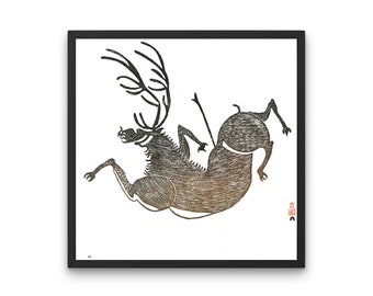 1974 INUIT ART two Caribou Pauta / Eegyvadluk Eskimo Wall Art Inuit ...