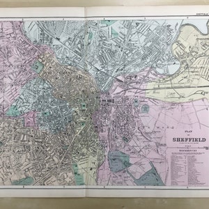 1895 Large SHEFFIELD CITY PLAN - Original Antique Map - Bacon Map ...