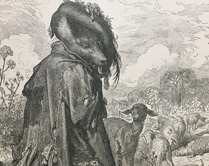 Rare! 1870 GUSTAV DORE Print - "the Wolf Turned Shepherd" - Dore Wall ...