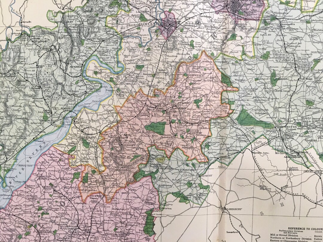 1895 Large WORCESTERSHIRE & GLOUCESTERSHIRE Map - Original Antique Map ...