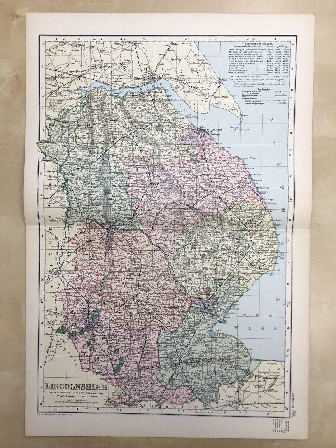 1895 Large LINCOLNSHIRE MAP - Original Antique Map - Cartography, Bacon ...