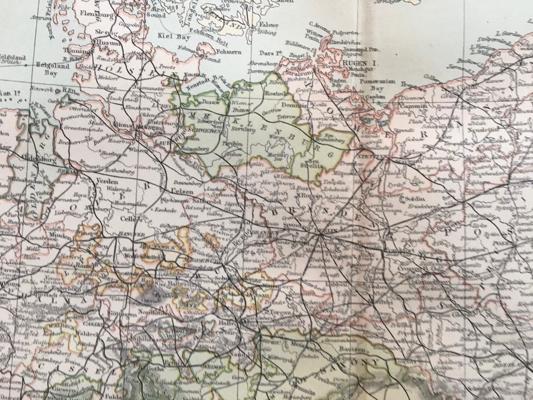1891 GERMAN EMPIRE MAP: Northern Portion, Incl. Prussia - Second Reich ...