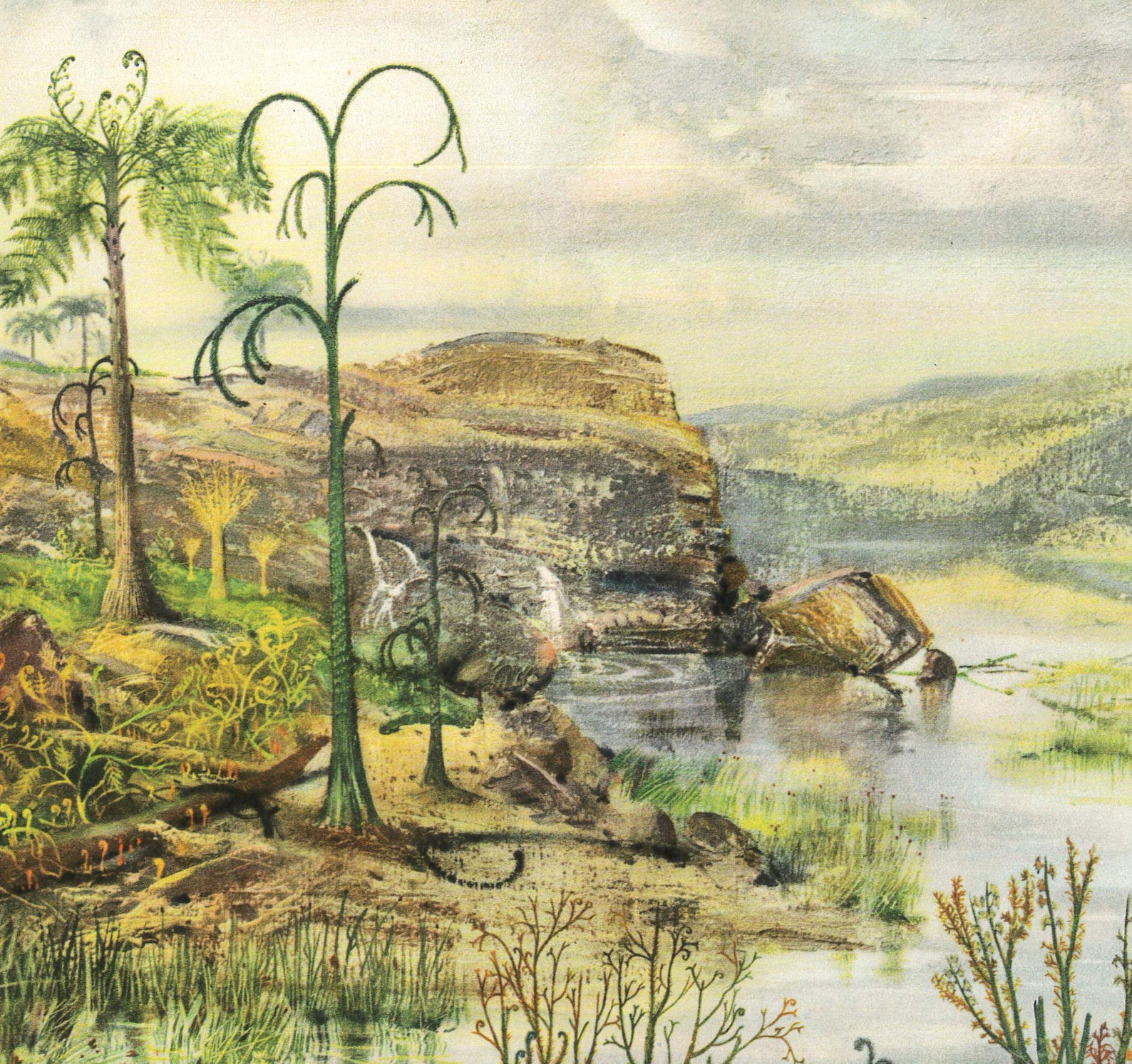 1960 DEVONIAN PERIOD LANDSCAPE Print - Prehistoric Print - Paleoart ...