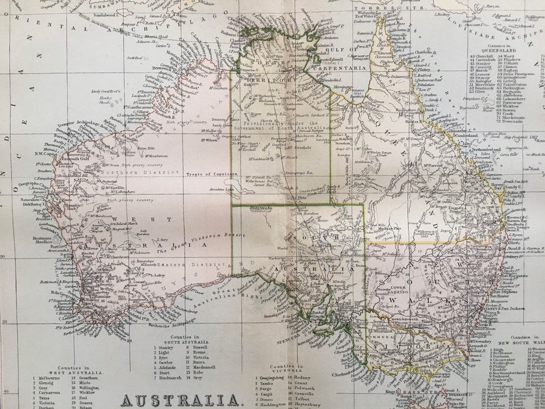 1891 AUSTRALIA MAP - Antique Australian Map - Australia History ...