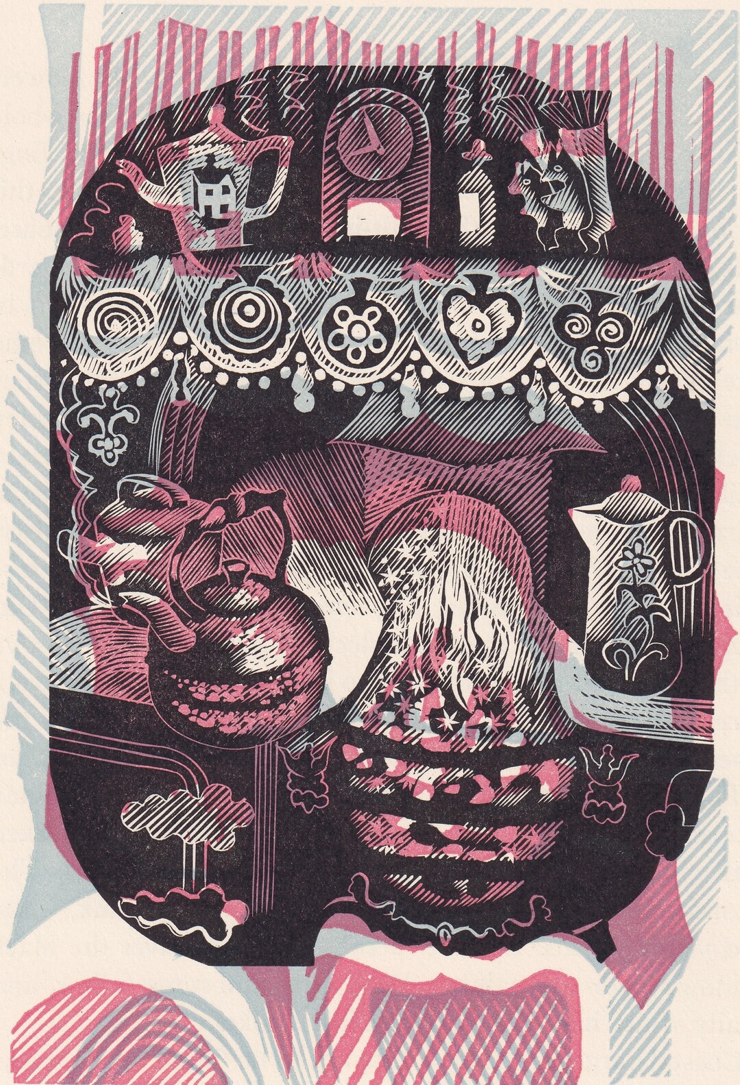 1950 JOHN O'CONNOR Wood Engraving & Linocut Print - 'lockhouse Kitchen ...
