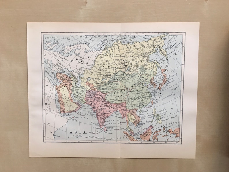 1905 ASIA MAP Antique Map of India China Cartography - Etsy