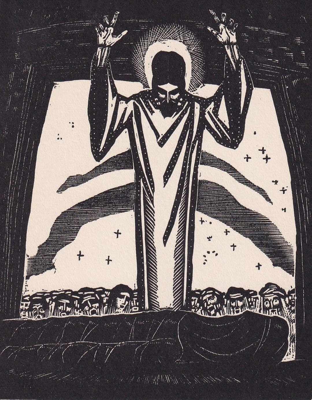 1930 JAMES REID Wood Engraving - 'jesus Raising Lazarus' - - Bible Wood ...