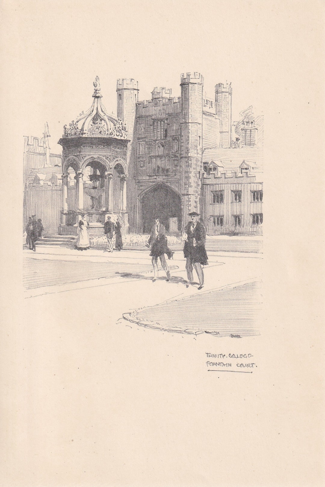 1926 CAMBRIDGE: TRINITY COLLEGE Fountain Court - Antique Cambridge ...