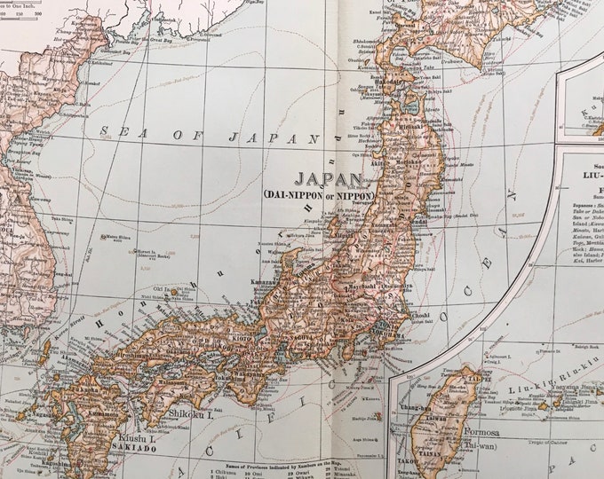 1903 Large JAPAN & KOREA MAP, Inset of Liu-kiu Islands - Antique Japan ...