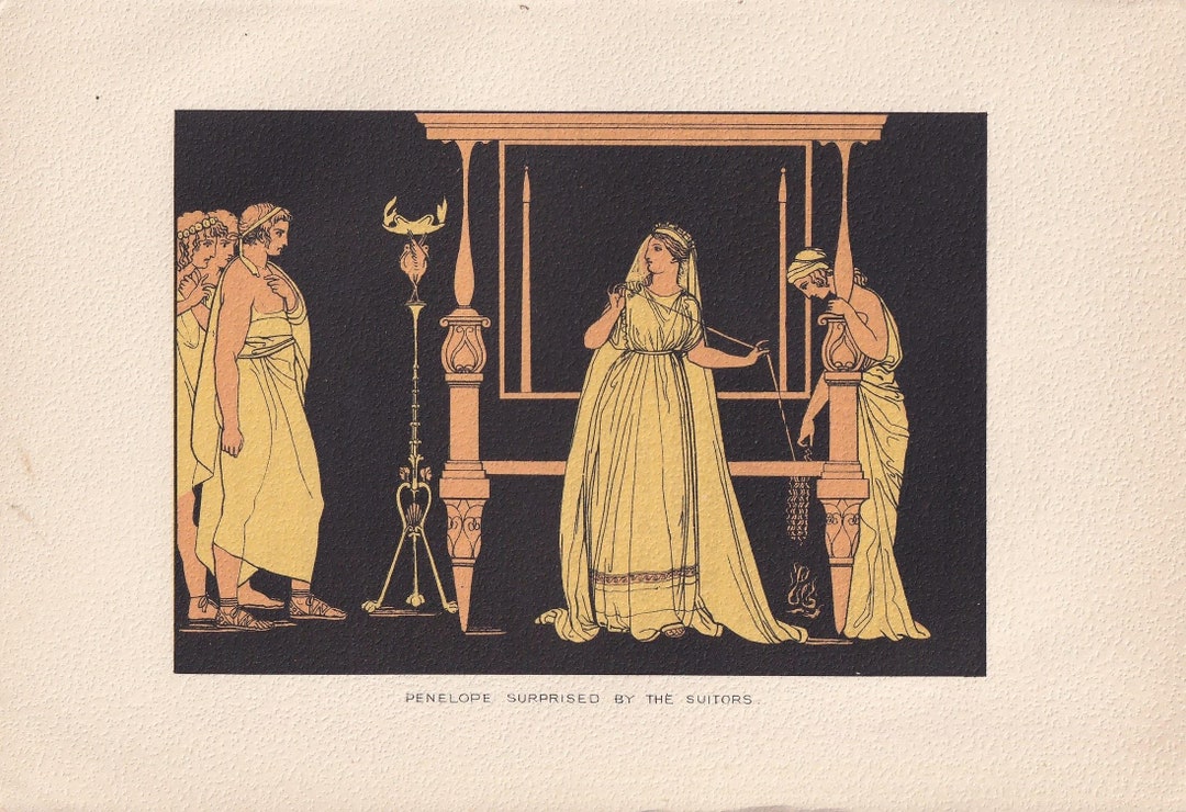1880 PENELOPE SURPRISED by the SUITORS Print - Greek Myths, Homer, the ...