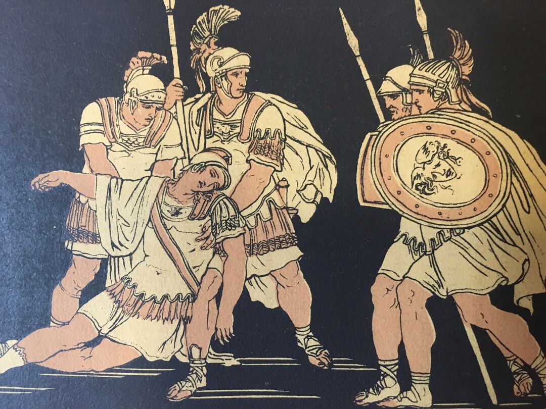 1879 AENEAS & the Body of LAUSUS Greek Myths Print Ancient Greece ...