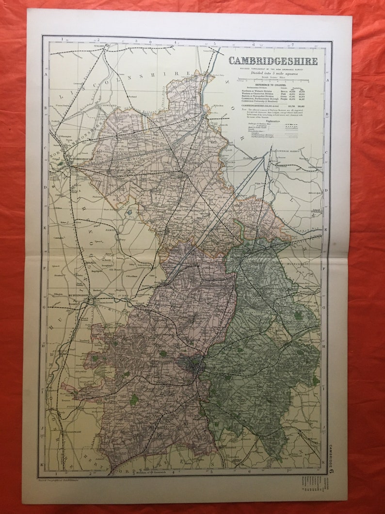 1895 MAP of CAMBRIDGESHIRE Original Antique Map - Etsy