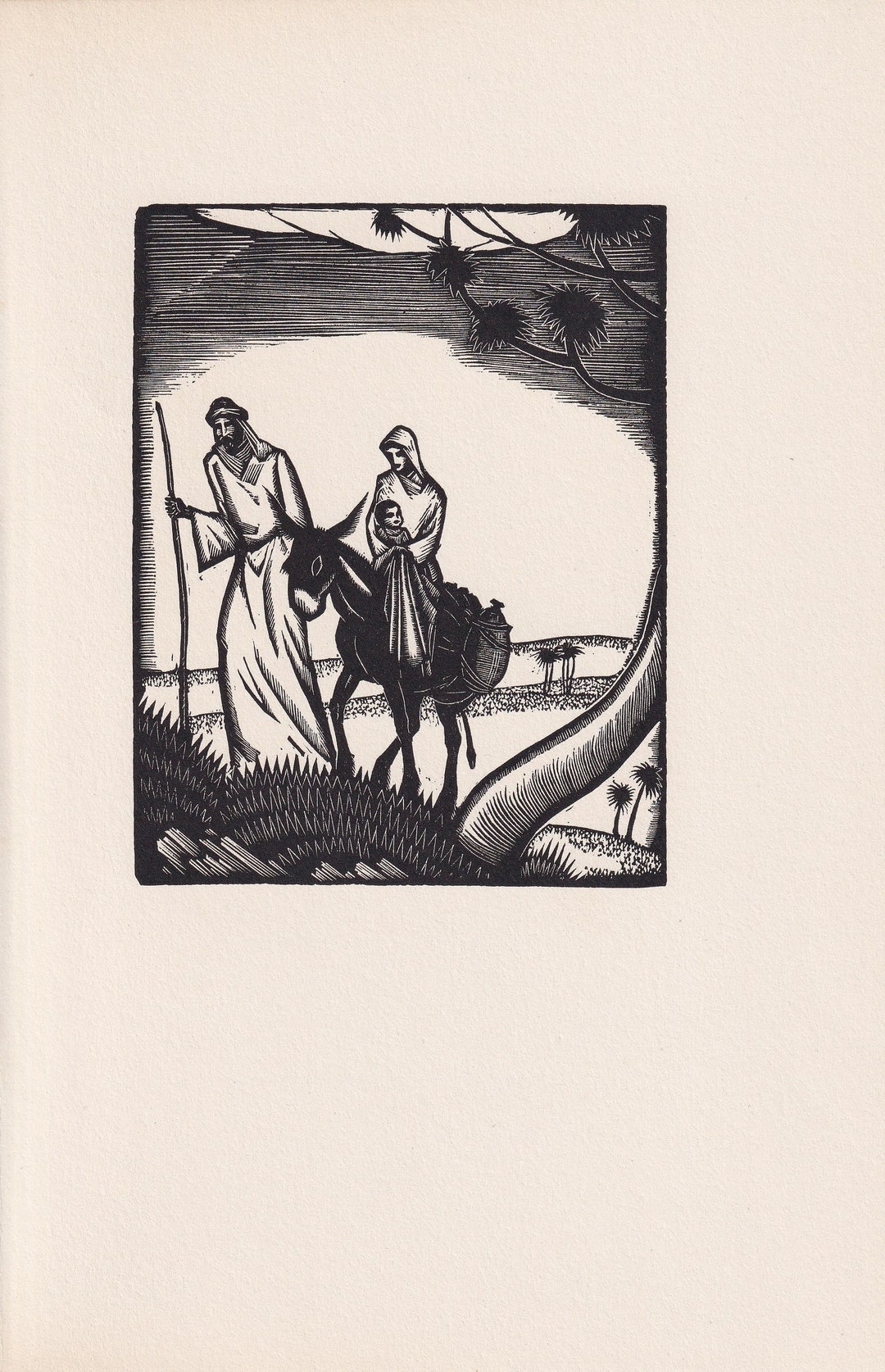 1930 JAMES REID Wood Engraving - 'mary, Joseph and Baby Jesus' - Bible ...