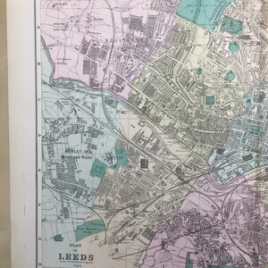 1895 Large LEEDS CITY PLAN - Original Antique Map - Bacon Map - Large ...