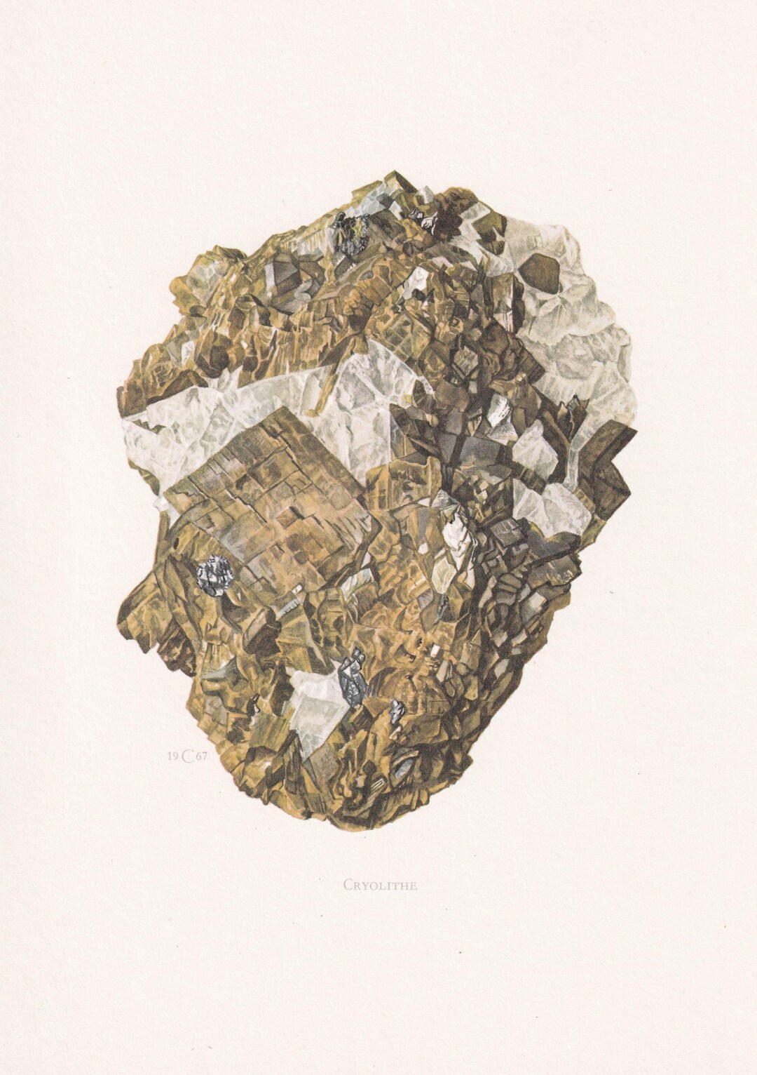 1968 CRYOLITE Print - Mineral Wall Art Gift - Mineralogy Decor ...