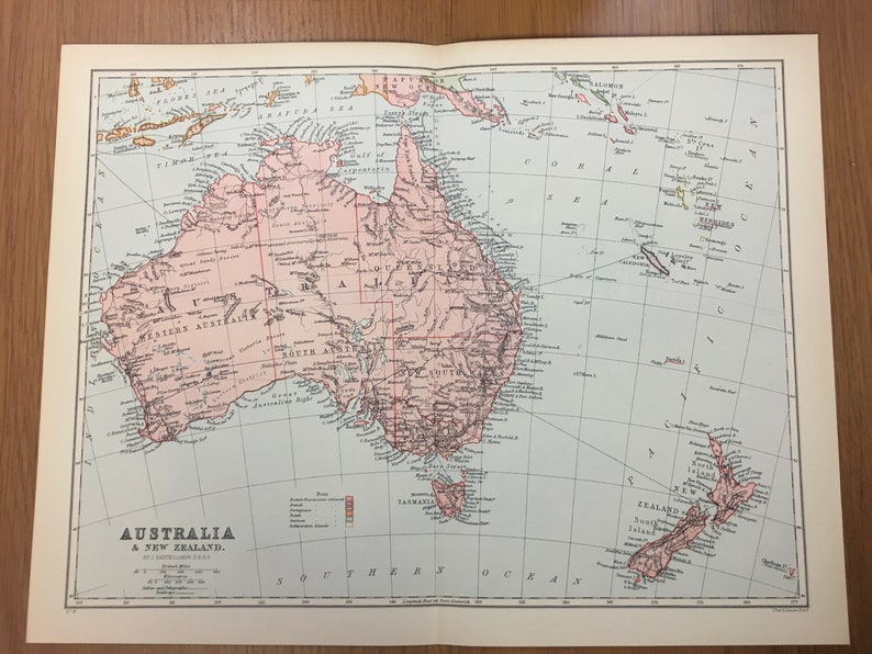 1901 AUSTRALIA & NEW ZEALAND Map Bartholomew Map Antique - Etsy
