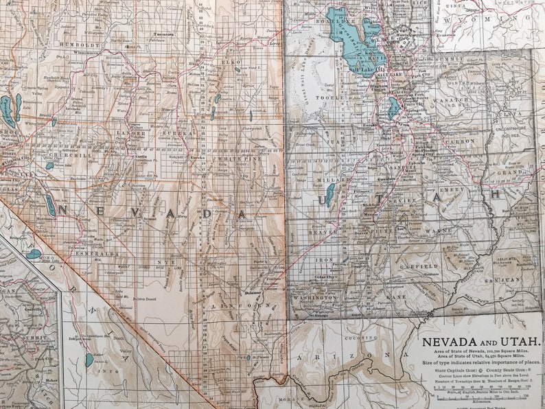 1903 Large NEVADA & UTAH MAP U.S. States Map America Map - Etsy