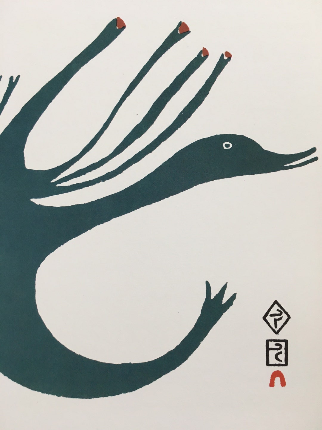 1974 INUIT ART bird and Flower Composition Lucy / Luktak Eskimo Wall ...