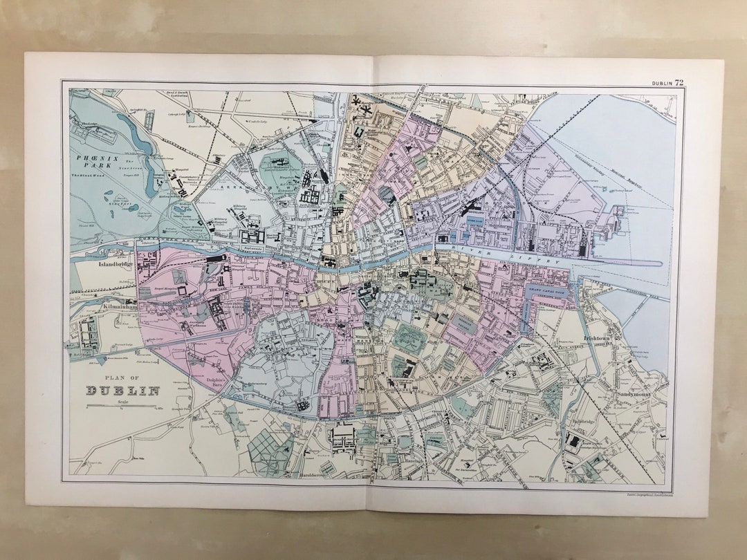 1895 Large DUBLIN CITY PLAN - Original Antique Map - Bacon Map - Large ...