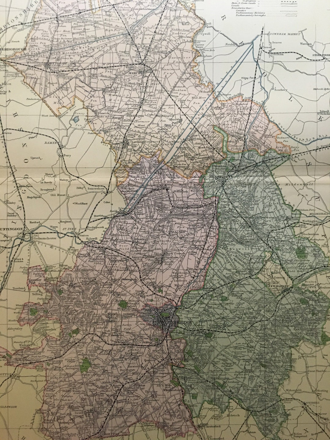 1895 MAP of CAMBRIDGESHIRE - Original Antique Map - Cartography, Bacon ...